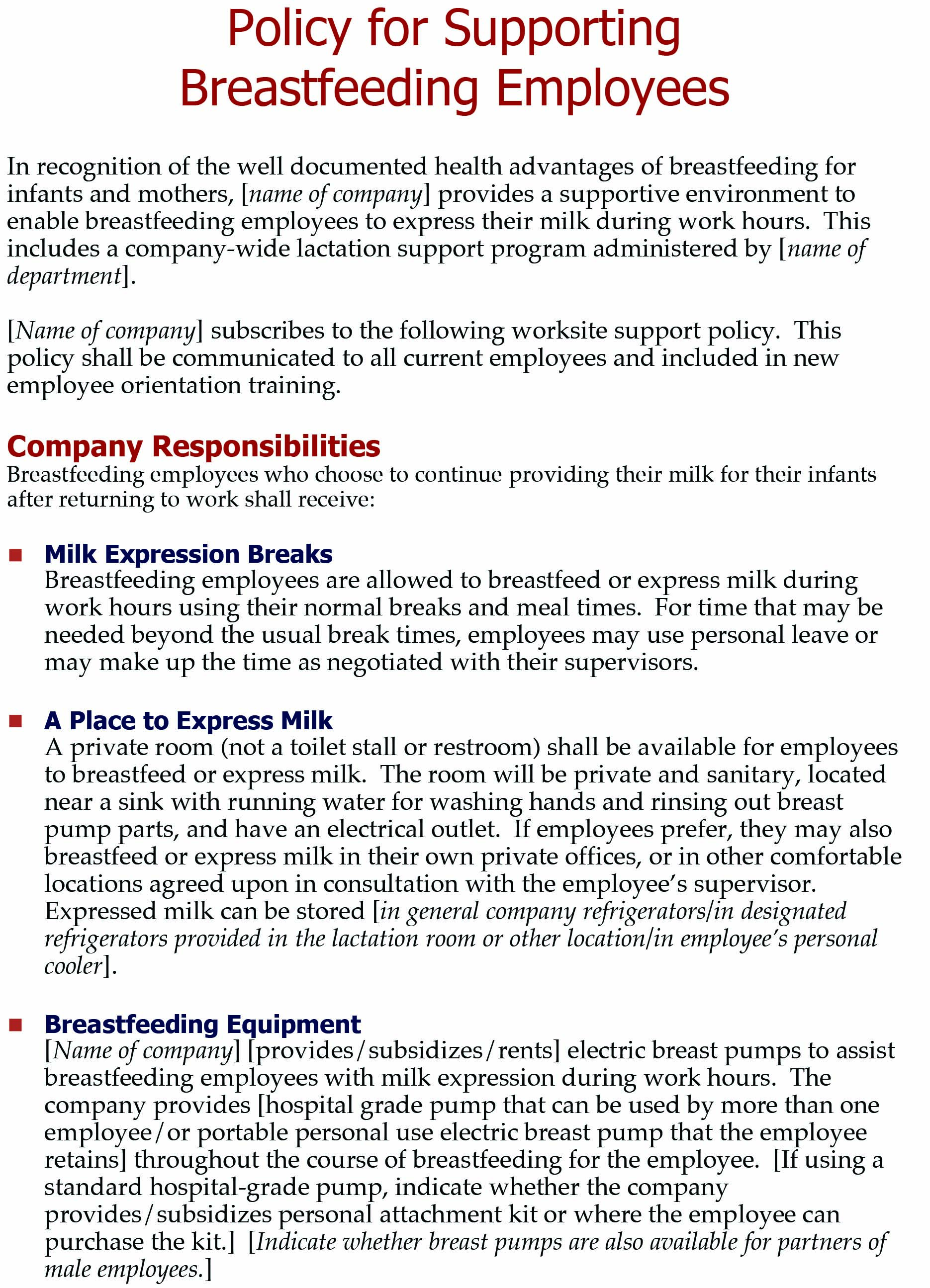Policy for supporting breastfeeding employees – Alabama Breastfeeding ...